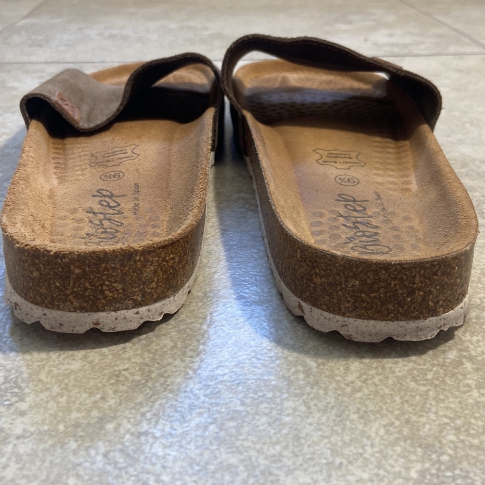 Biostep Suede Brown Leather Cork Footbed Slides - Gem